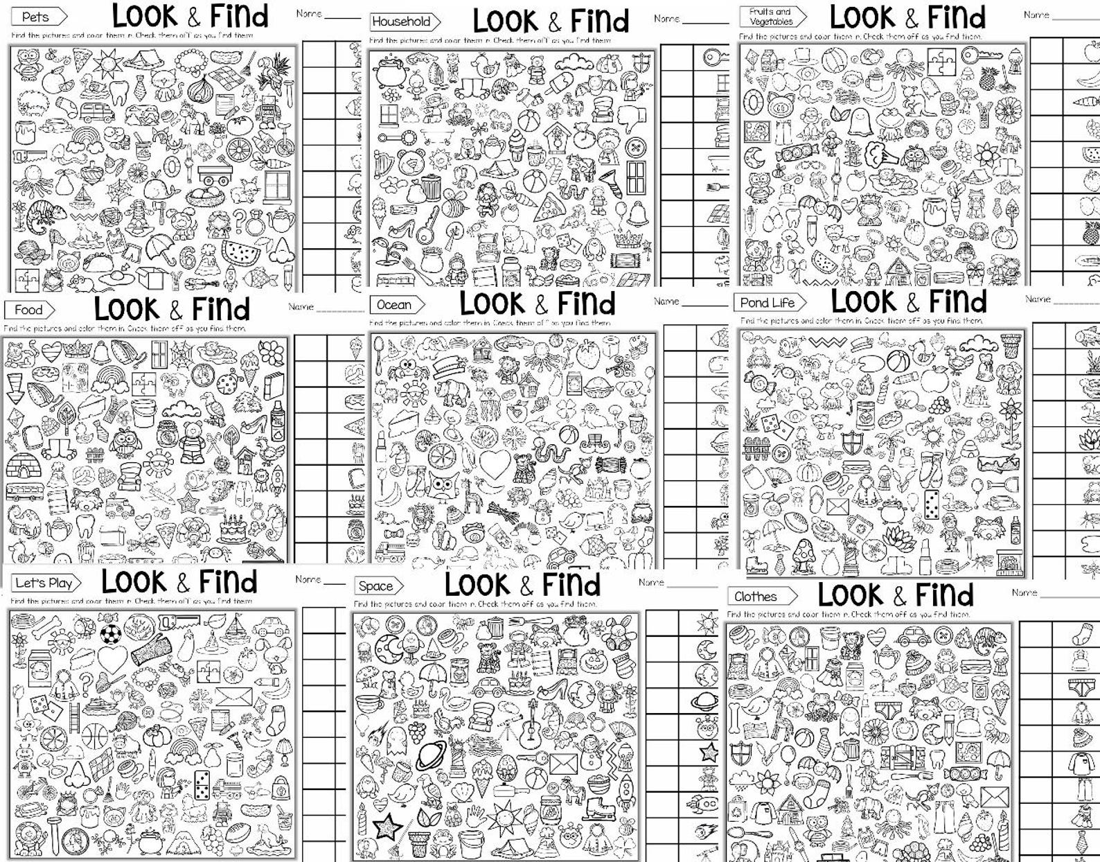 70 Pages-look & Find Hidden Picture Puzzle: Printable Activity (instant ...