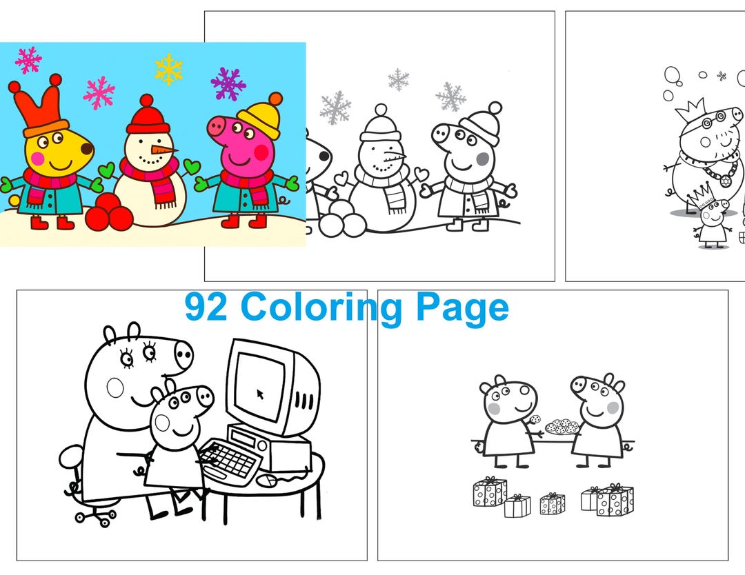 92 Pages-peppa Pig Coloring Pages-grayscale Printable Designs (PDF) - Etsy