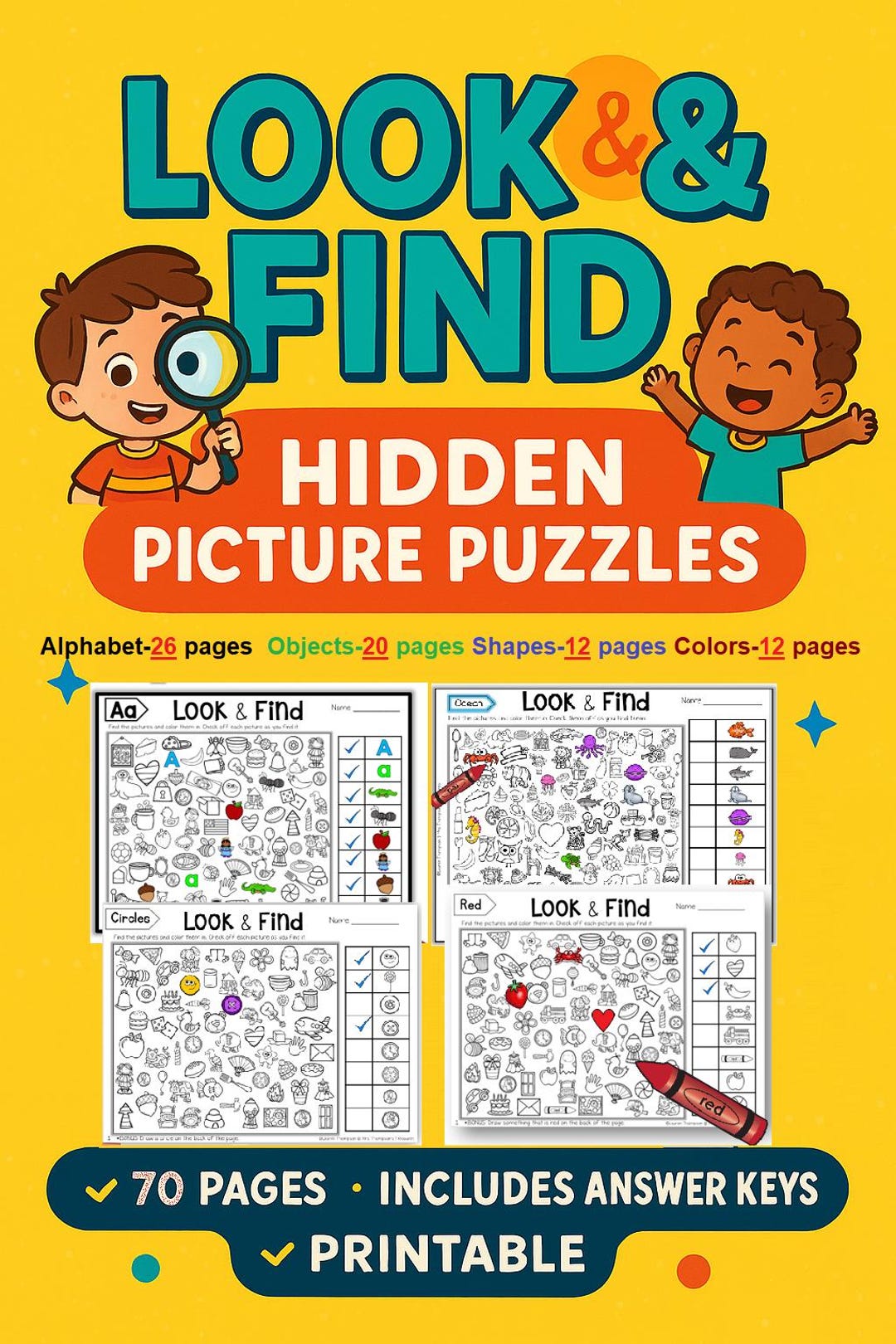 Look & Find Hidden Picture Puzzle: 70-page Printable Activity (instant ...