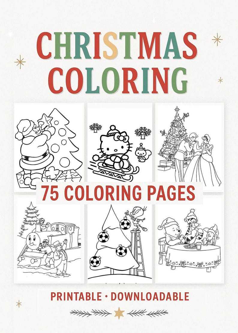 75 Pages-christmas Coloring Pages, Festive Kids Winter Activity (PDF ...