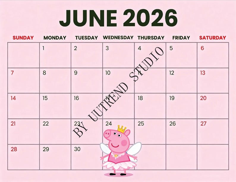 13 PAGES - 2026 Calendar - Peppa Pig Theme - Printable Designs (PDF ...