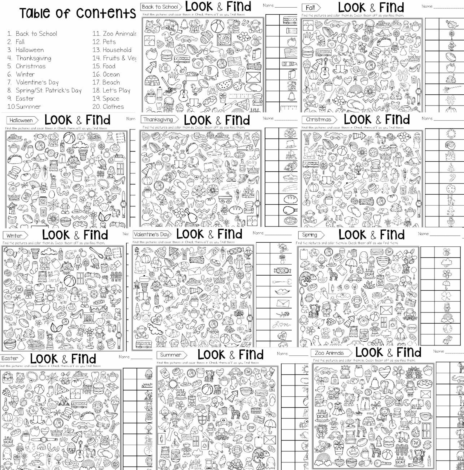 70 Pages-look & Find Hidden Picture Puzzle: Printable Activity (instant ...