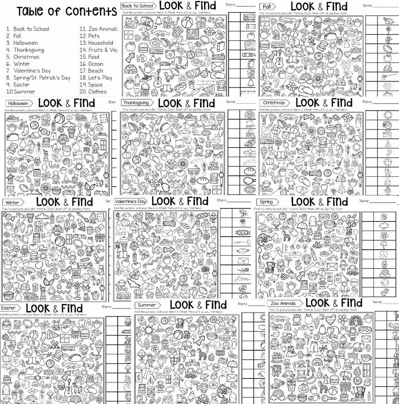 70 Pages-look & Find Hidden Picture Puzzle: Printable Activity (instant ...