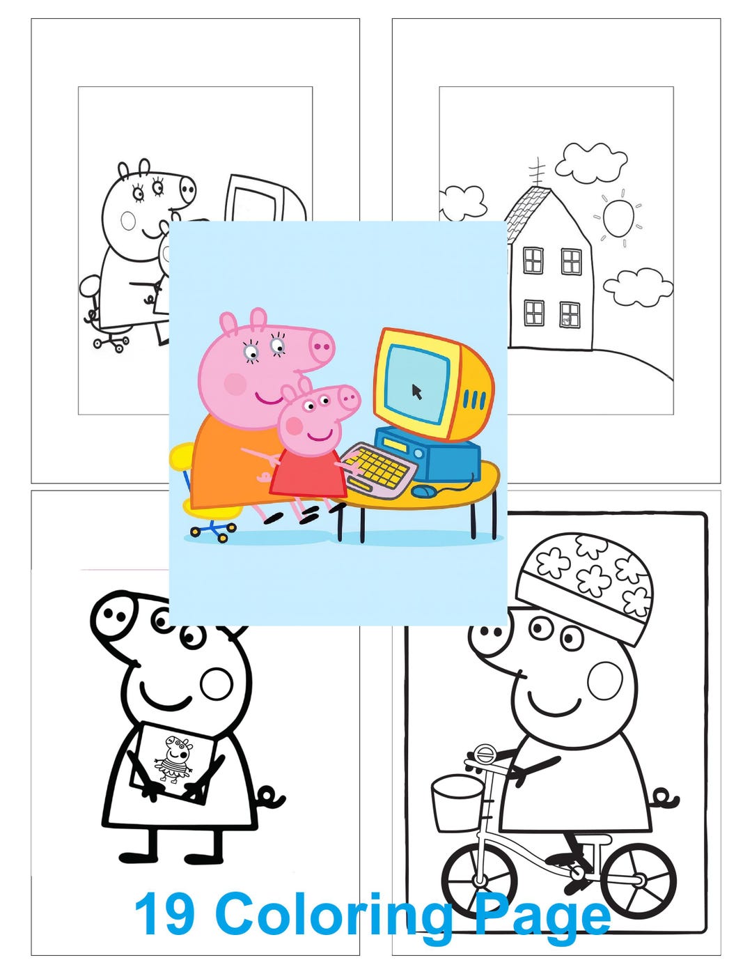19 Pages-peppa Pig Coloring Pages-grayscale Printable Designs (PDF) - Etsy