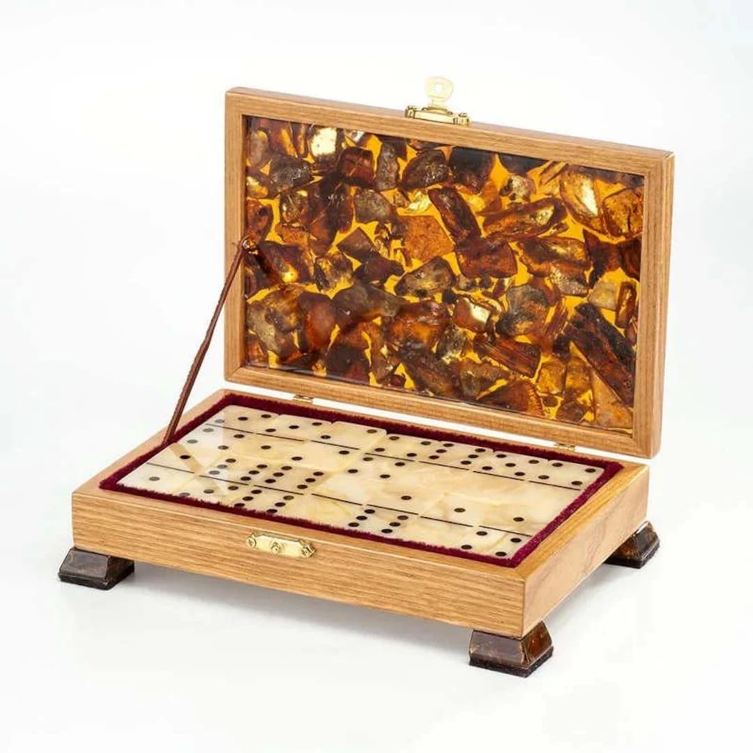 Luxury Domino Set Made of Natural Amber With Chips in a Carved Wooden ...