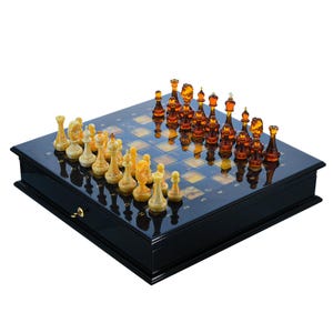 Large Chess With Amber Pieces Ice Battle,wooden Amber Chessboard,amber ...