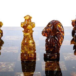 Handmade Large Amber Chess Set With Amber Knight Chess Pieces|wood ...