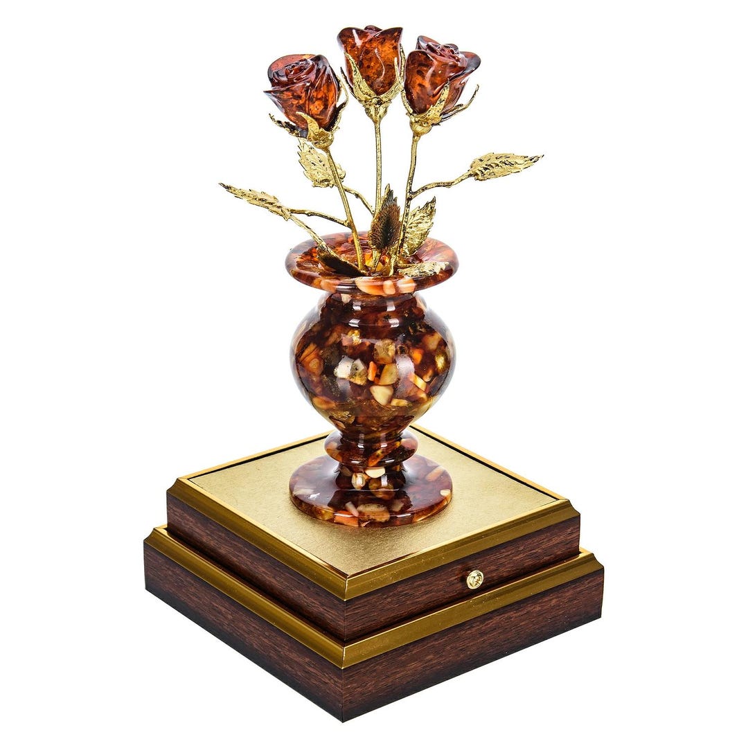 Amber Sculpture Bouquet of Roses in a Vase,baltic Amber Vase With Roses ...