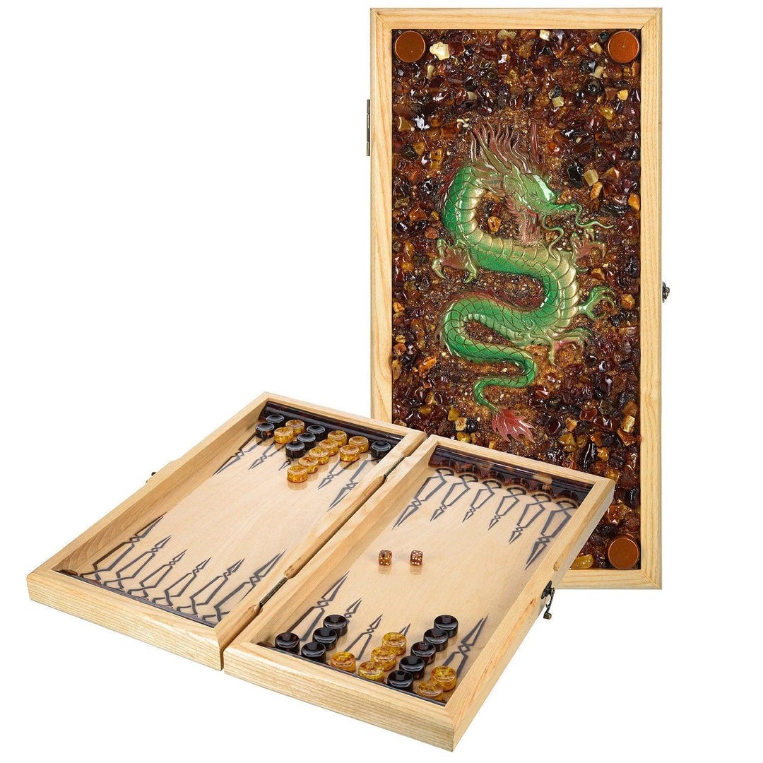 Luxury Backgammon Set Dragon|wood Amber Backgammon Board|amber Chinese ...