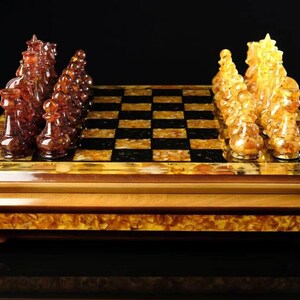 Wooden Amber Chess Set With Amber Figures the Rider|amber Chess Pieces ...