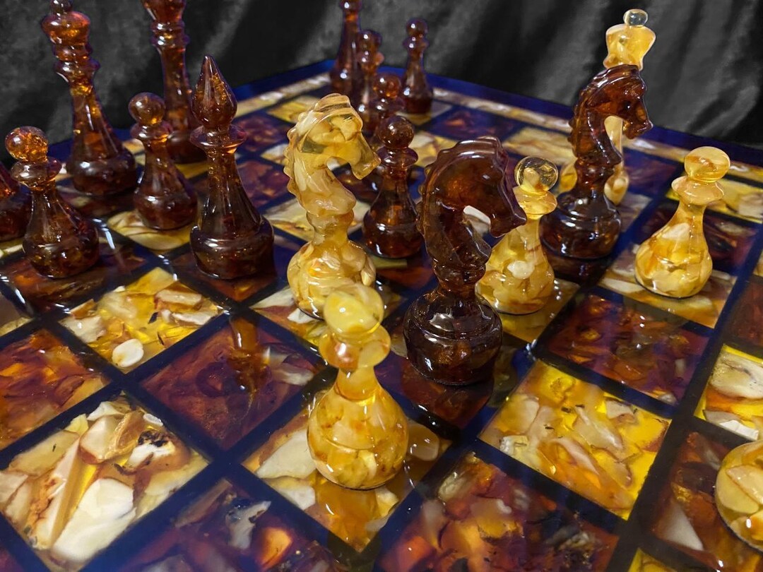 Luxury Amber Chess Set: Wooden Chessboard With Amber Figures - Etsy