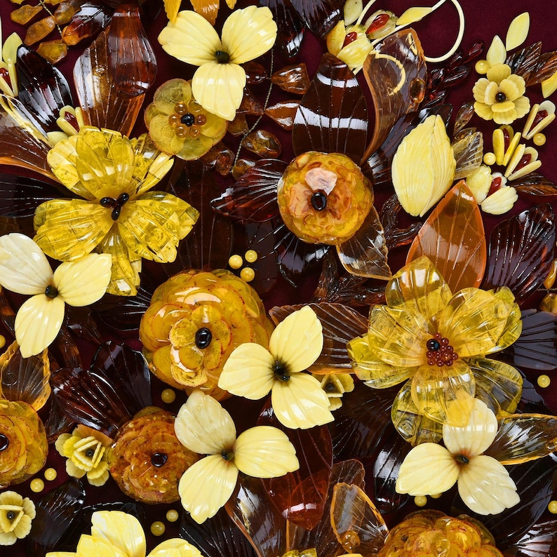 Amber Painting Bouget of Flowers,amber Handmade Wall Art,amber Canvas ...