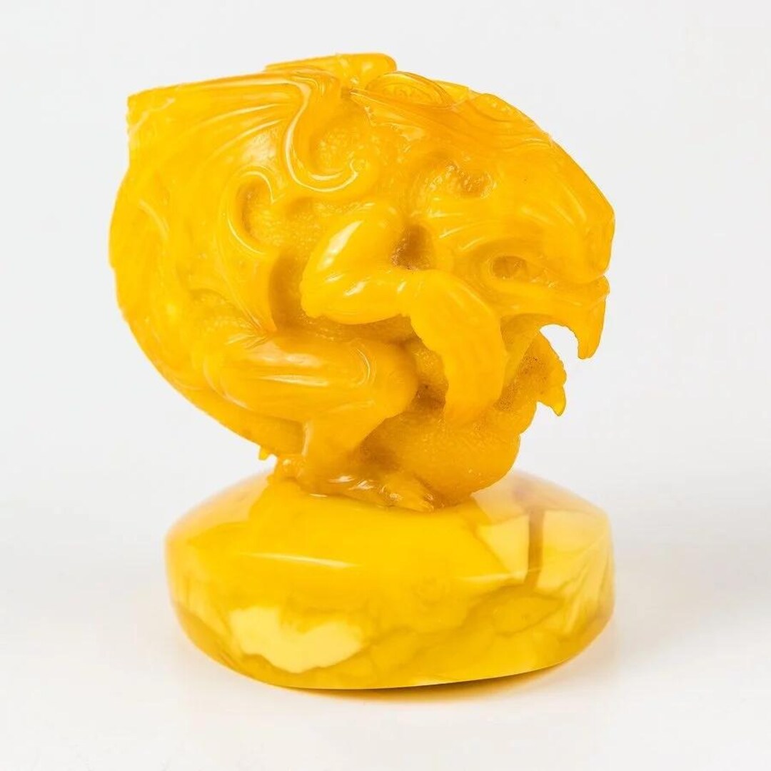 Antique Carved Figurine From a Single Piece of Amber Landscape Dragon ...