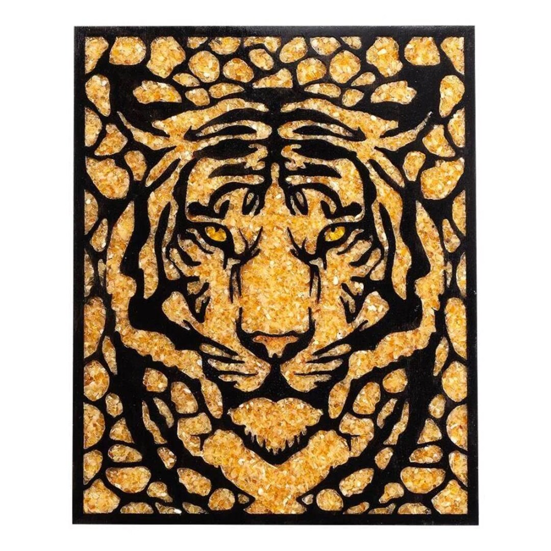 Picture Made of Wood Lined With Amber Tiger|amber Painting Tiger|amber ...