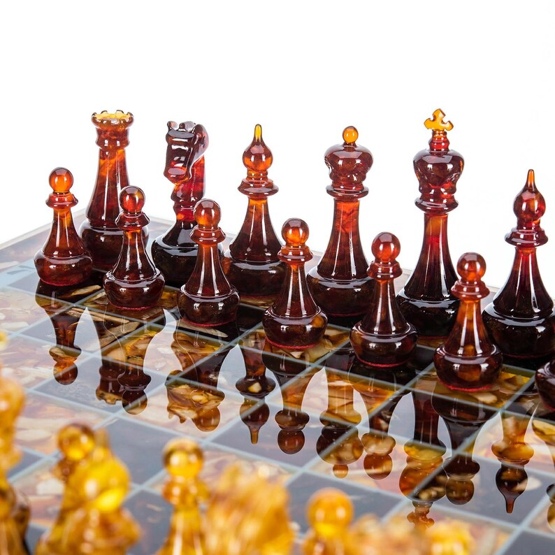 Handmade Chess Set With Amber Figures, Chessboard With Storage, Luxury ...