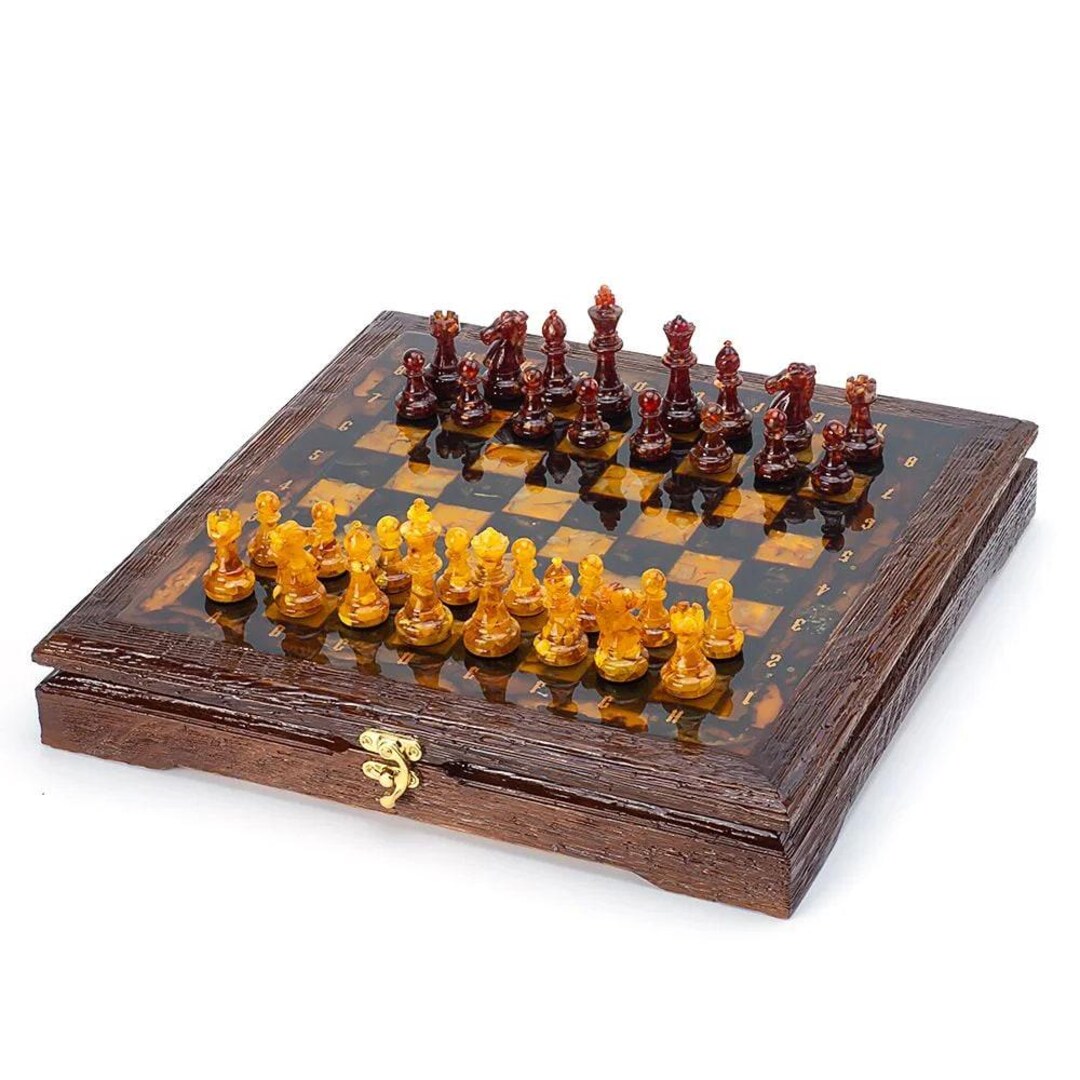 Exclusive Amber Chess Set in an Oak Casket With Handmade Figures|wooden ...