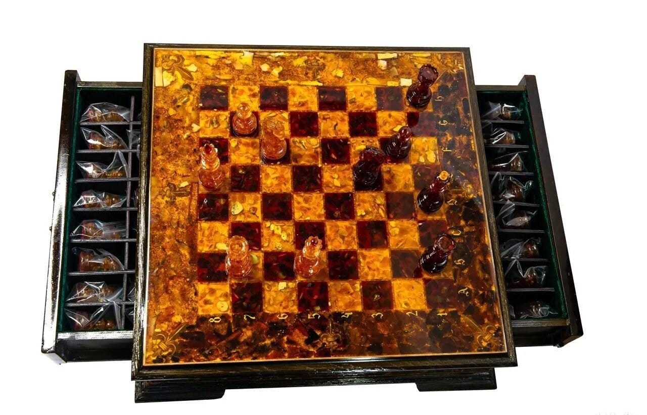 Amber Chess Set With Drawer and Exclusive Chess Pieces| Handcrafted ...