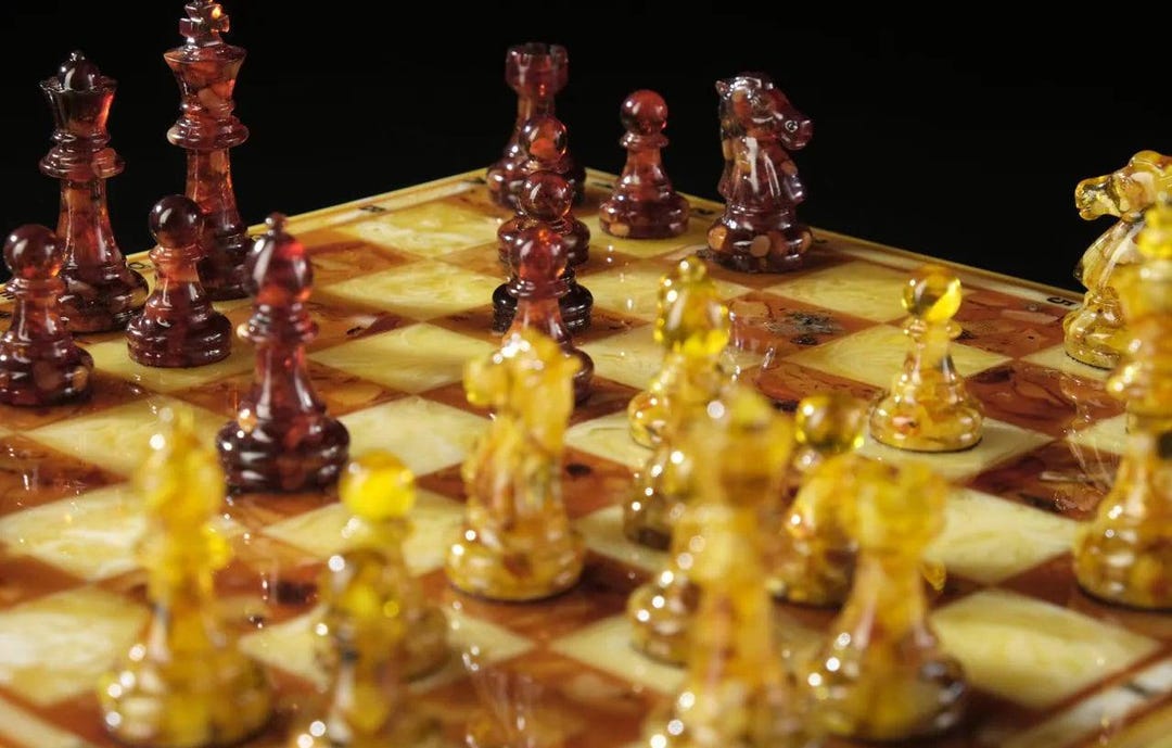 Amber Chess Set With Checkers Debut 2 in 1| Amber Chess Pieces| Amber ...