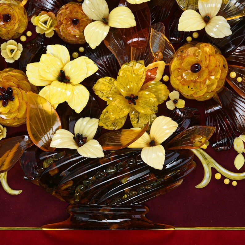 Amber Painting Bouget of Flowers,amber Handmade Wall Art,amber Canvas ...