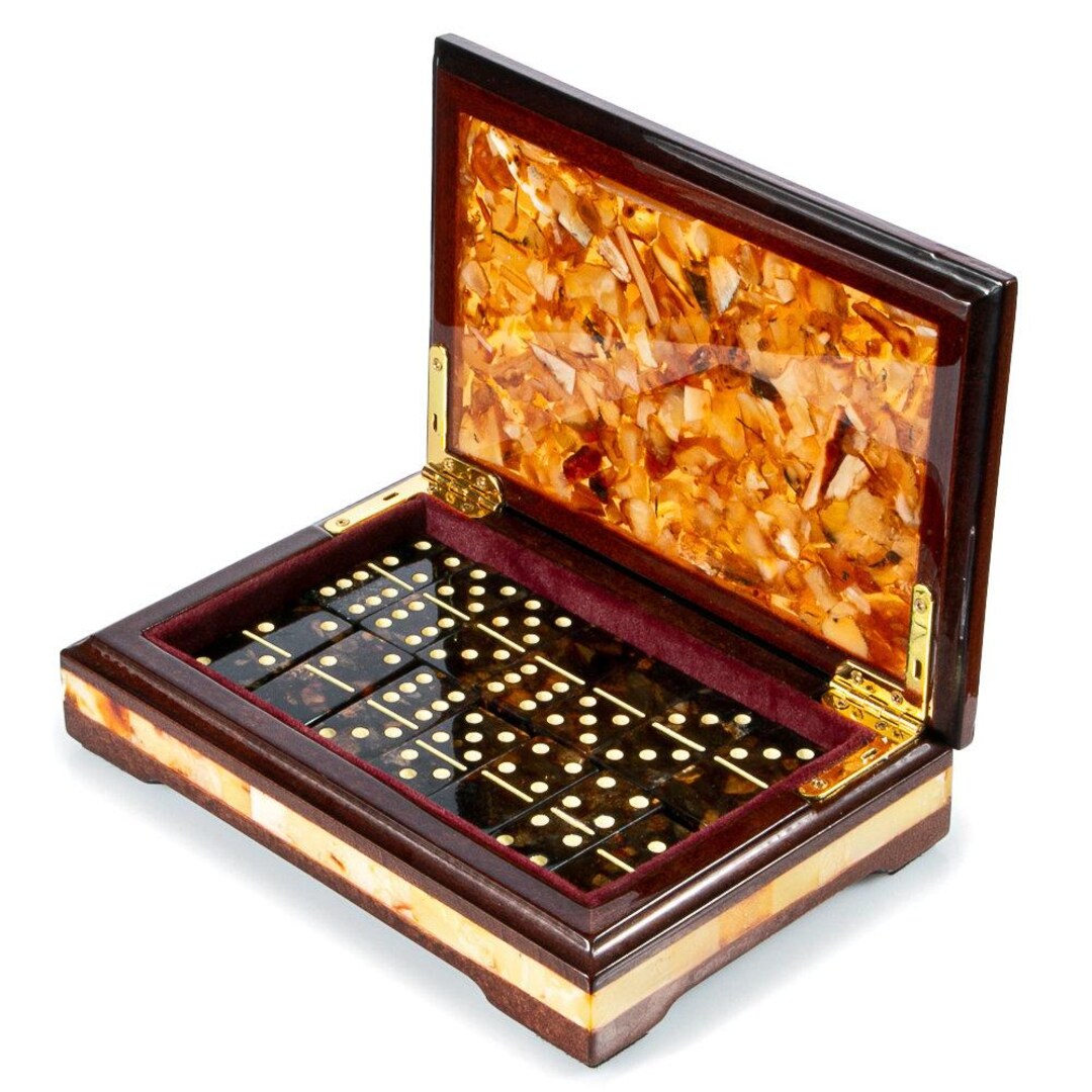 Amber Domino Chips in Wooden Amber Box, Natural Baltic Amber Domino ...
