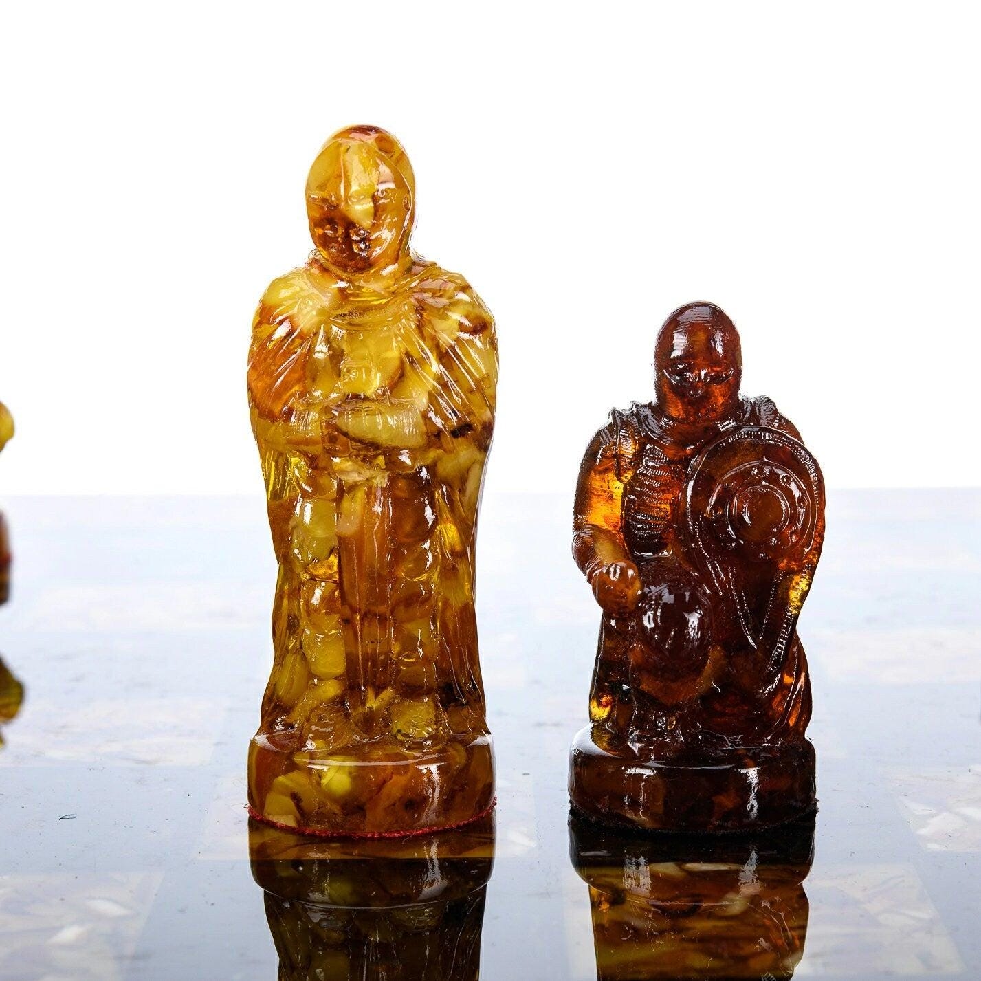 Handmade Large Amber Chess Set With Amber Knight Chess Pieces|wood ...