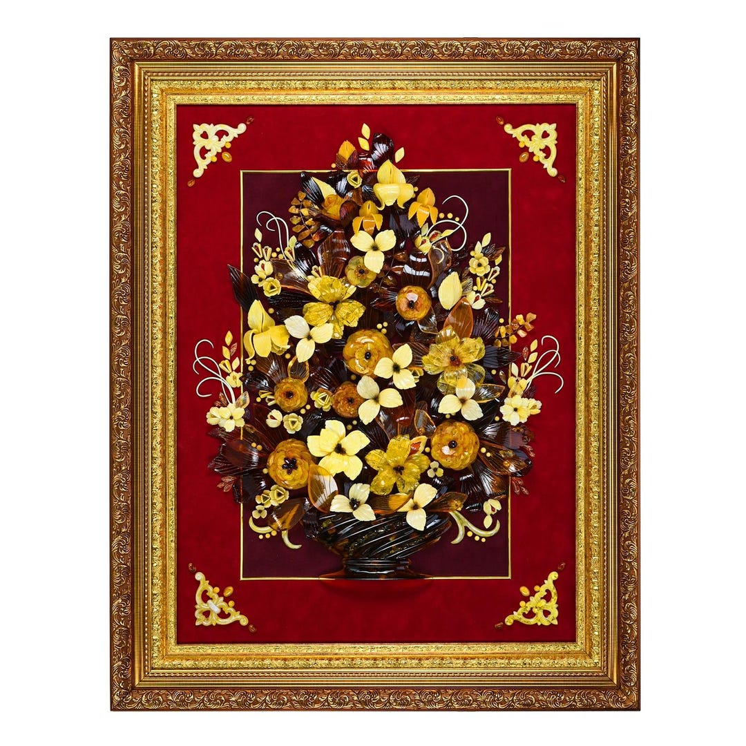 Amber Painting Bouget of Flowers,amber Handmade Wall Art,amber Canvas ...