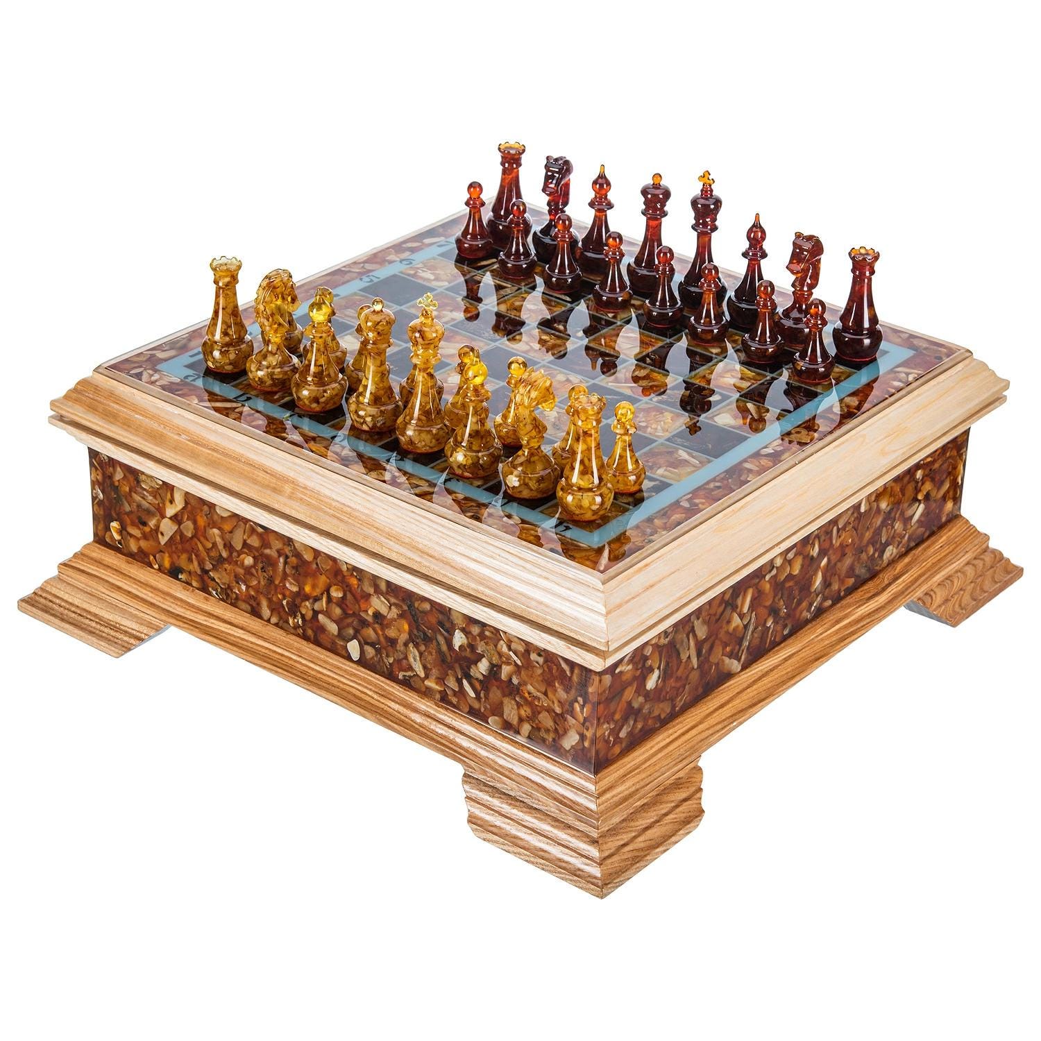 Handmade Chess Set With Amber Figures, Chessboard With Storage, Luxury ...