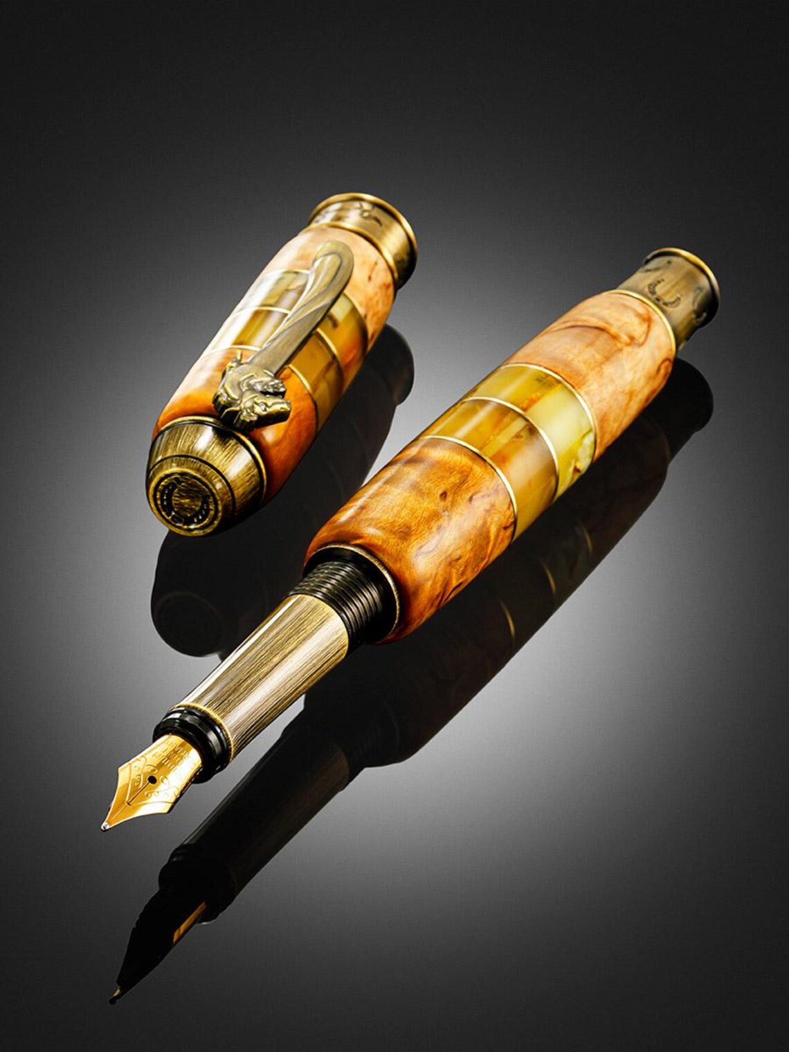 Original Pen Made of Natural Amber and Wood "mustang",amber Wood Birch ...