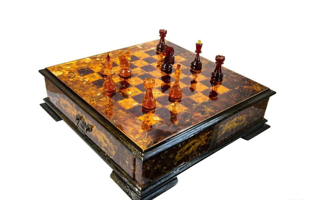 Amber Chess Set With Drawer and Exclusive Chess Pieces| Handcrafted ...