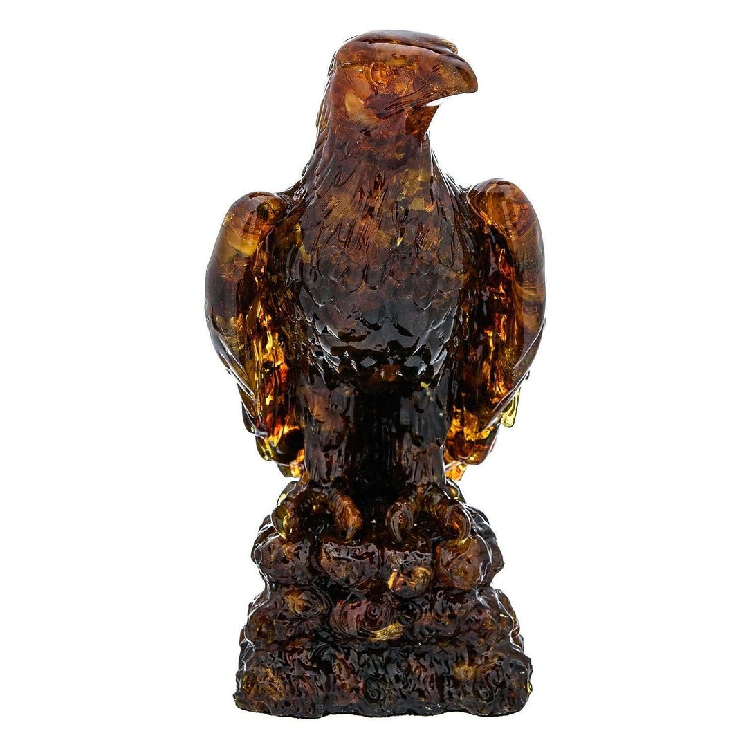 Amber Eagle Figurine,handmade Statuette Amber Sculpture Eagle on Stone ...