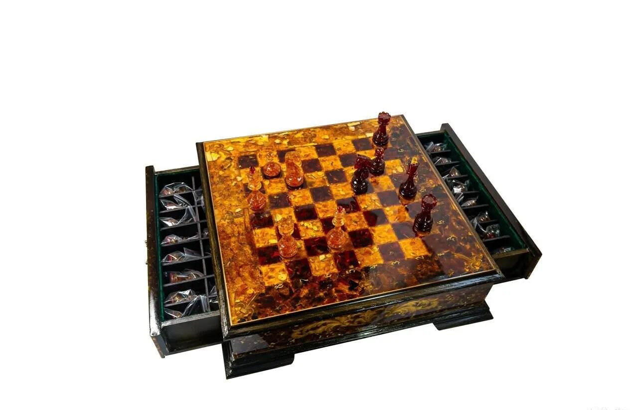 Amber Chess Set With Drawer and Exclusive Chess Pieces| Handcrafted ...