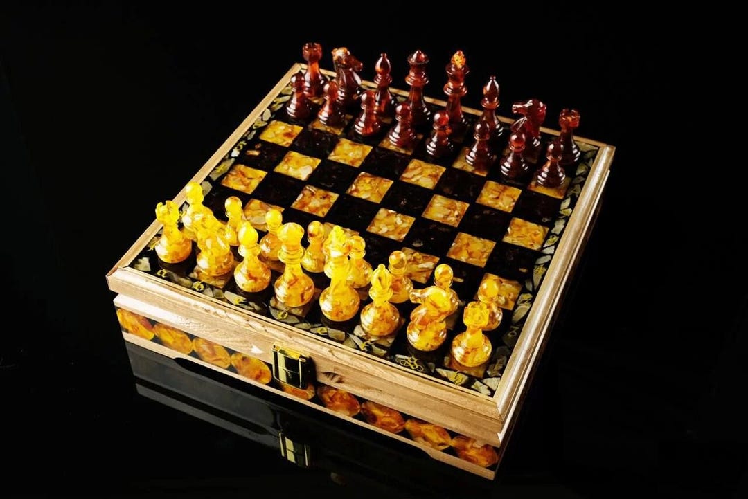 Wooden Amber Chess Set Classic With Storage| Amber Chess Pieces| Wooden ...