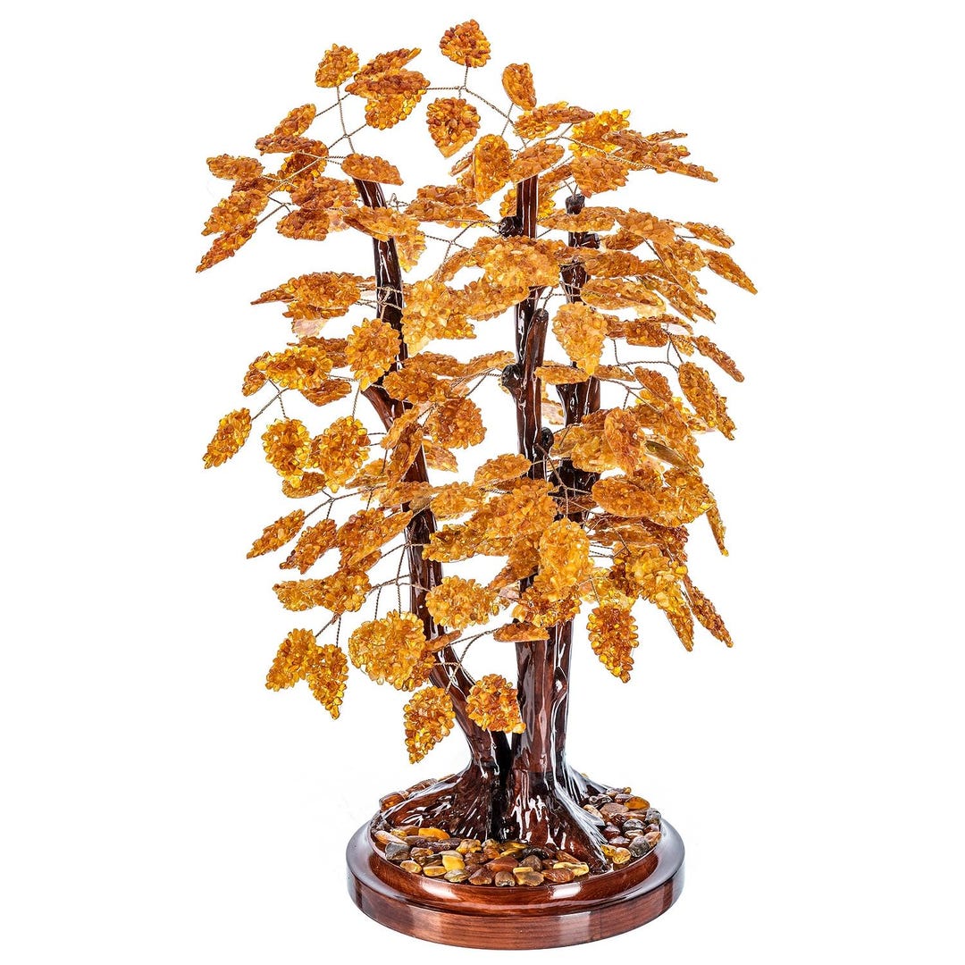 Amber Money Tree Sculpture: Feng Shui Home Office Decor, 297 Leaves - Etsy
