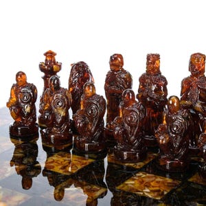 Handmade Large Amber Chess Set With Amber Knight Chess Pieces|wood ...