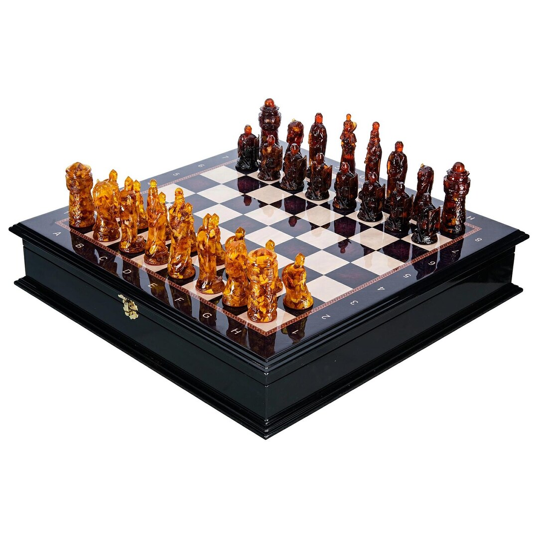 Large Chess With Amber Pieces Ice Battle,wooden Amber Chessboard,amber ...
