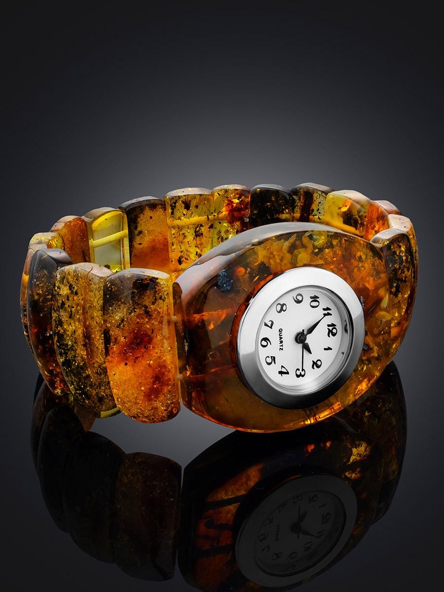 Women's Wristwatches Made of Natural Baltic Amber in Cognac Color ...