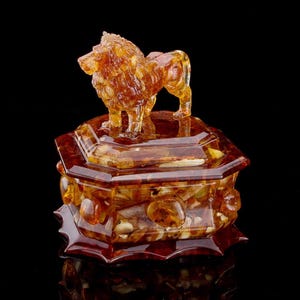 Amber Lion Box – Handmade Natural Amber Jewelry Box With Lion Figurine ...