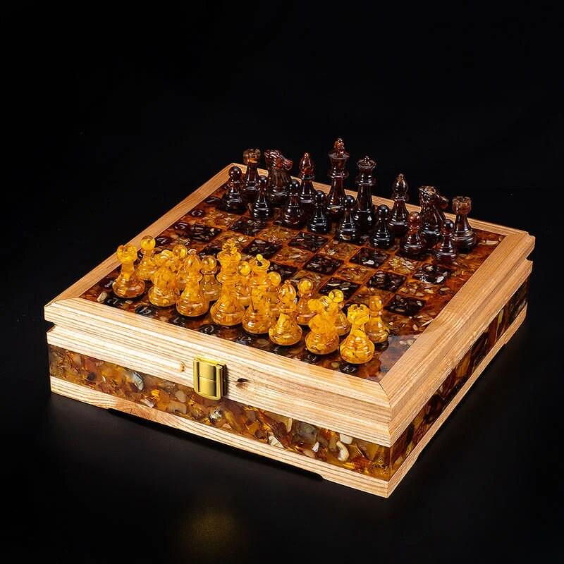 Handmade Chess Chest Made of Oak, Decorated With Natural Amber|chess ...