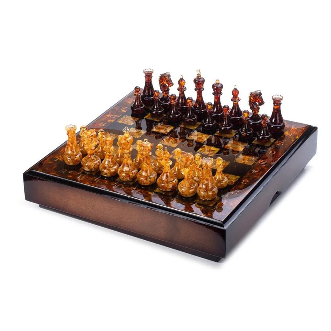 Large Amber Chess Set With Chess Pieces in a Wooden Chest|wooden Amber ...