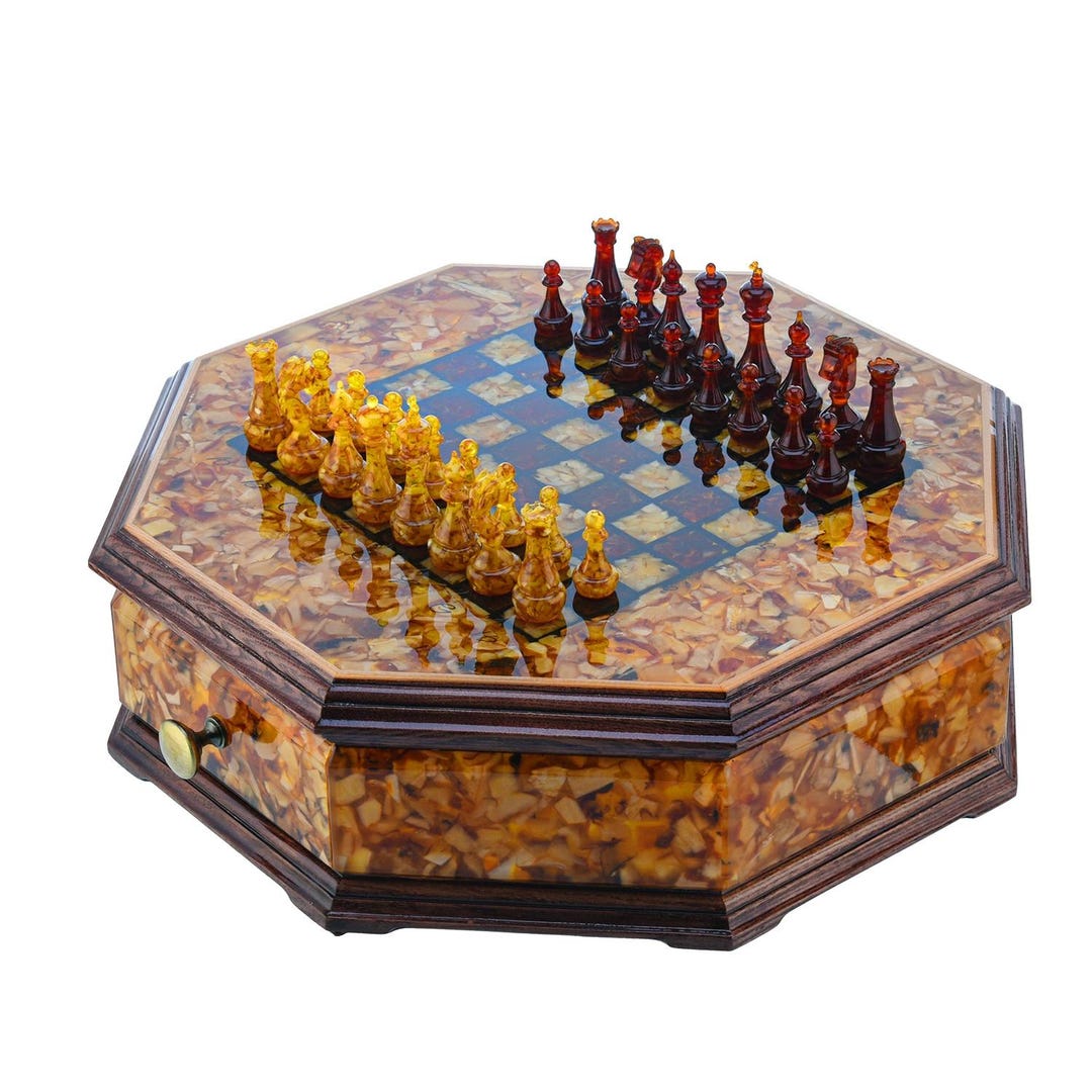 Luxury Chessboard With Storage,unique Chess Set Amber,amber Chess ...