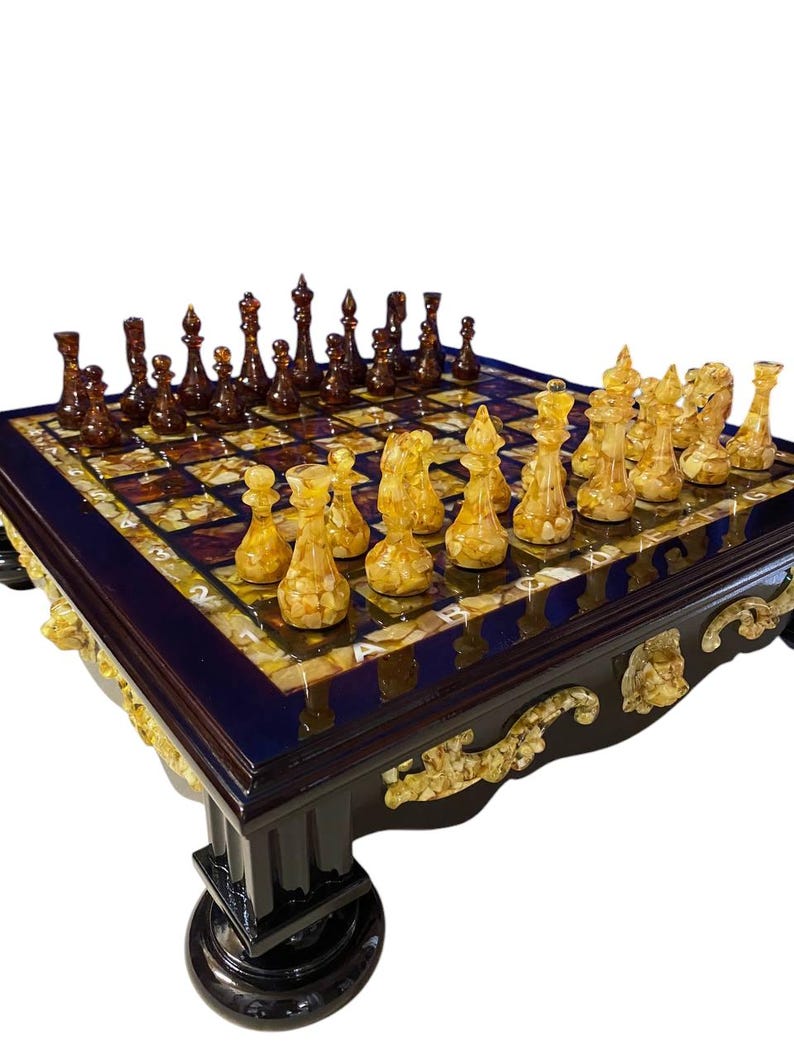 Luxury Amber Chess Set: Wooden Chessboard With Amber Figures - Etsy