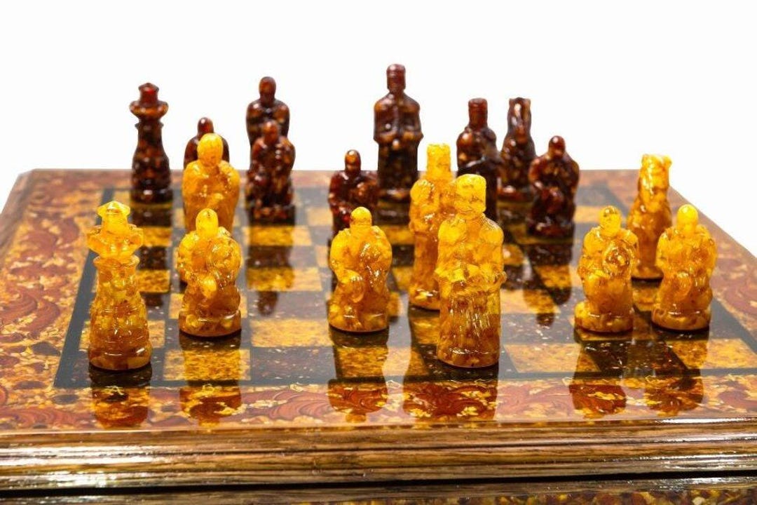 Large Oak Amber Chess Set With Amber Knight Chess Pieces|wooden Amber ...