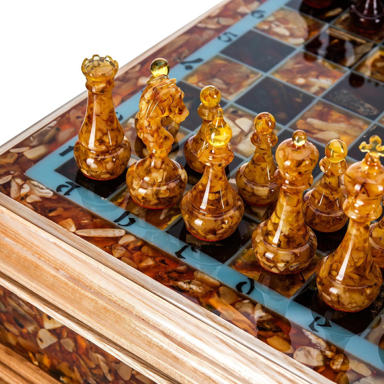 Handmade Chess Set With Amber Figures, Chessboard With Storage, Luxury ...