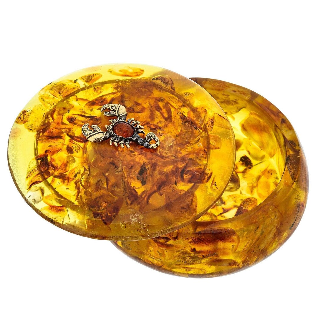 Round Amber Box Zodiac Sign Scorpio| Handmade Round Amber Box| Natural ...