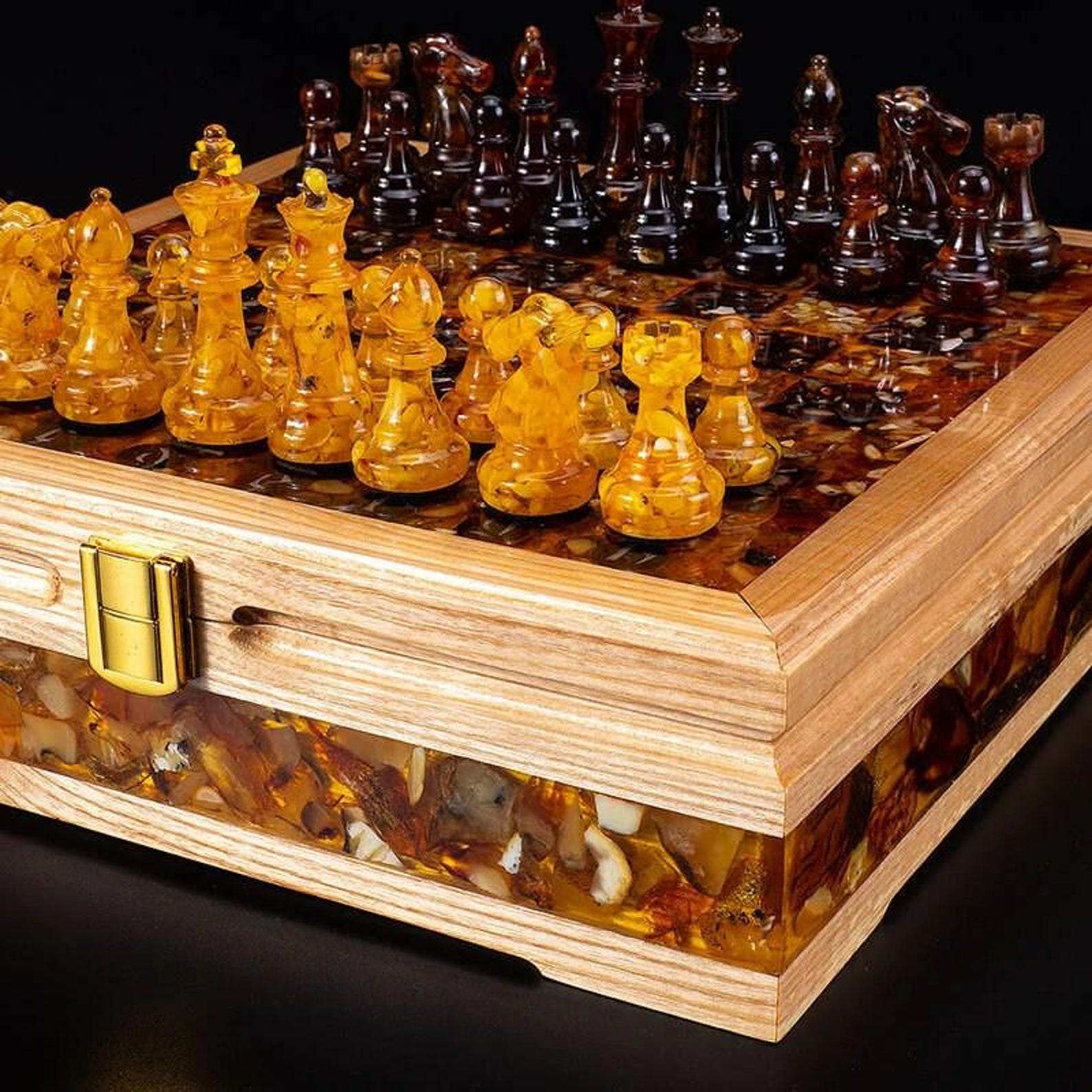 Handmade Chess Chest Made of Oak, Decorated With Natural Amber|chess ...