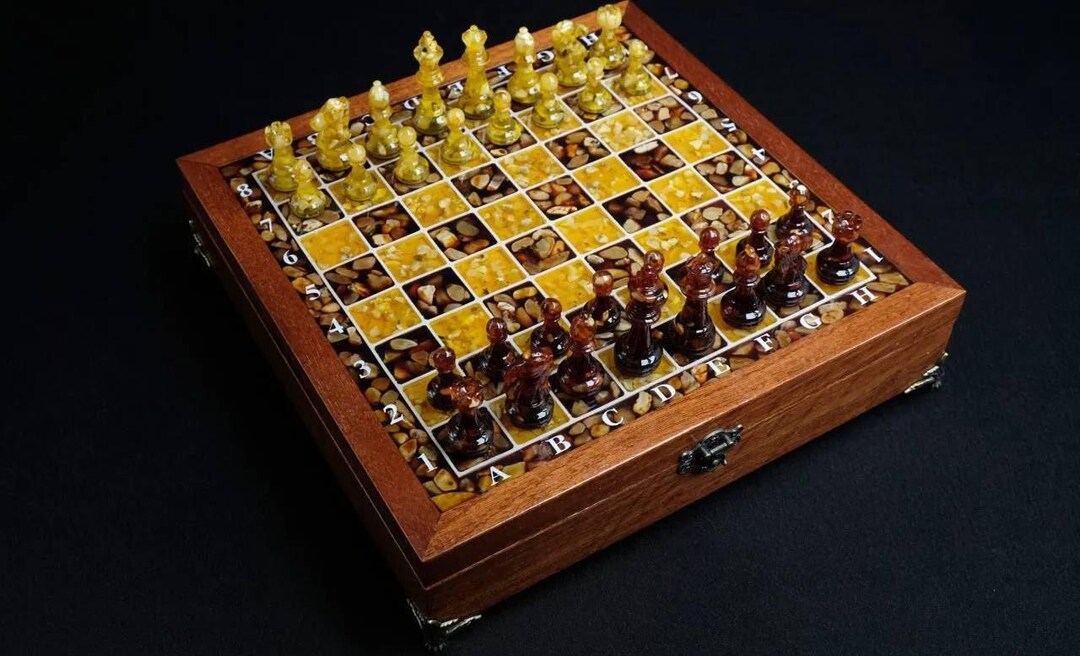 Amber Chess Set Square Mahogany|amber Chess Pieces|wooden Chessboard ...