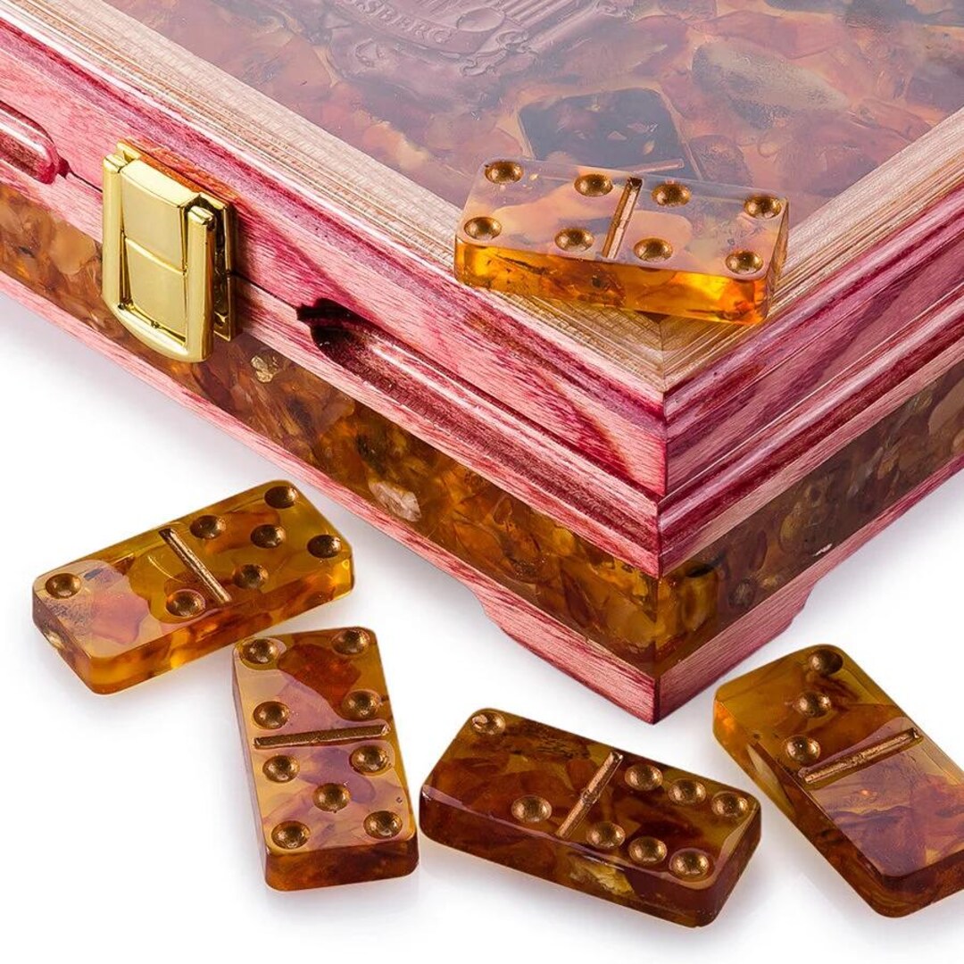 Wooden Domino Box Decorated With Natural Amber With Chips Königsberg ...