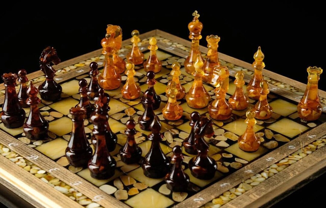 Handmade Amber Chess Set With Figures |amber Chess Pieces| Amber ...