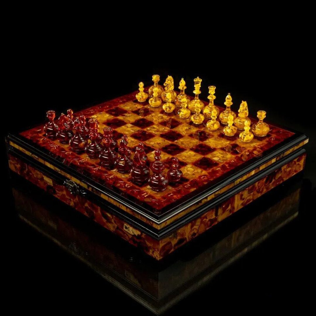 Handmade Wood Amber Chess Set Diplomat 2in1|amber Chess Pieces Checkers ...