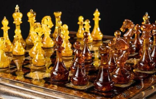 Luxury Amber Chess Set: Inlay Wooden Board, Resin Figures - Etsy